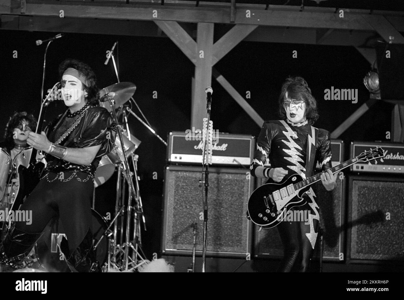 Paul Stanley and Ace Frehley of Kiss perform in concert during 'The Elder' Album in 1981 Credit ...