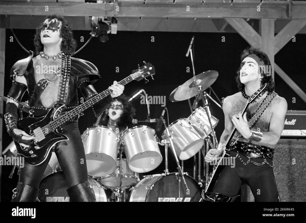 Gene Simmons And Paul Stanley Of Kiss Perform In Concert During The Elder Album In 1981 Credit