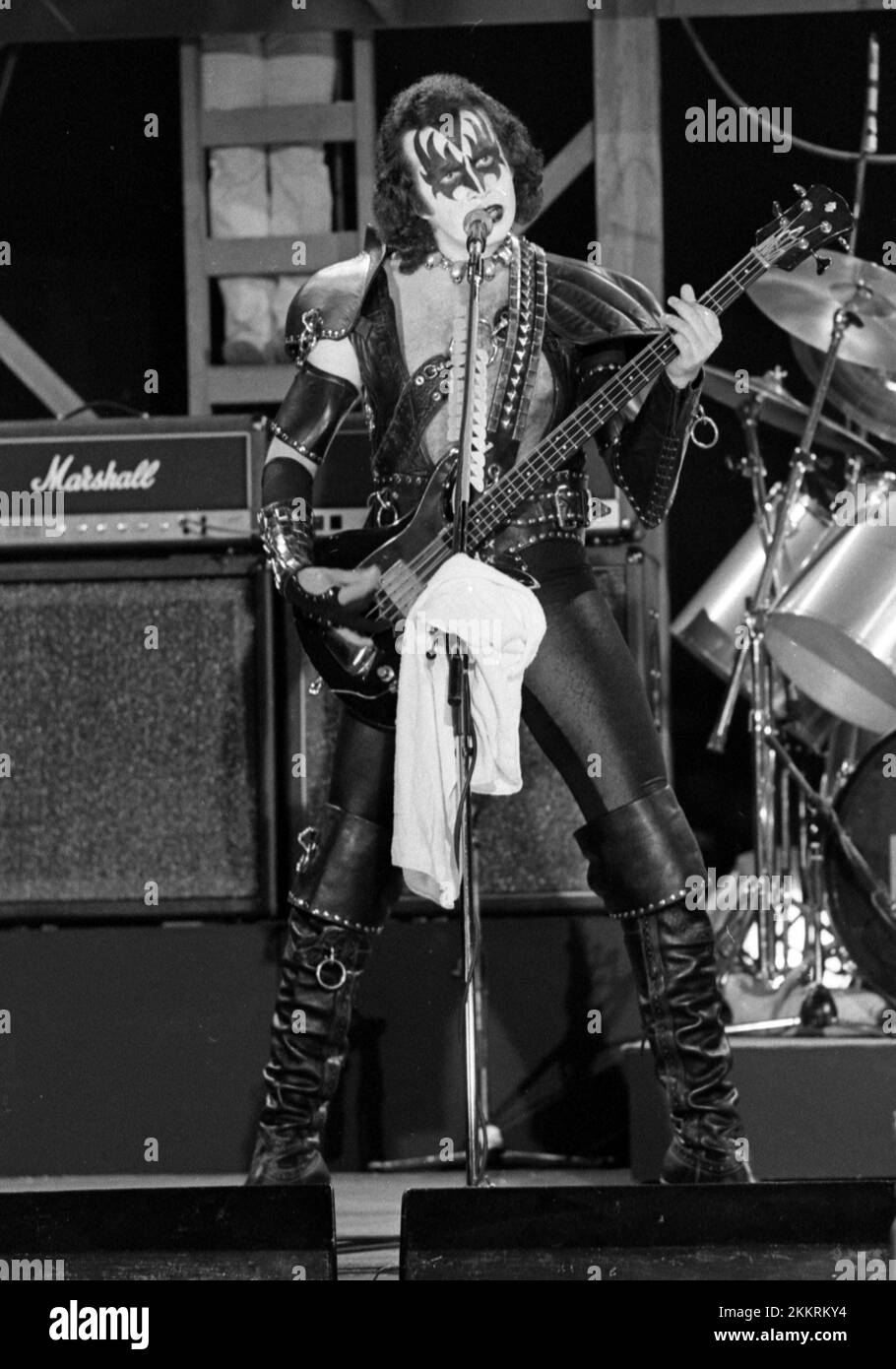 Gene Simmons of Kiss performs in concert during 'The Elder' Album in ...