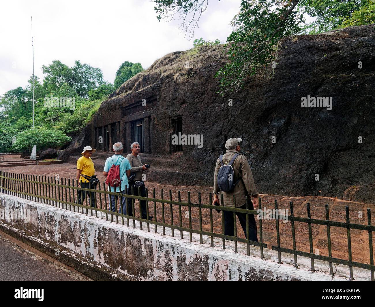 Tourist visiting Arvalem Caves excavated in to the laterite hill in 6th ...