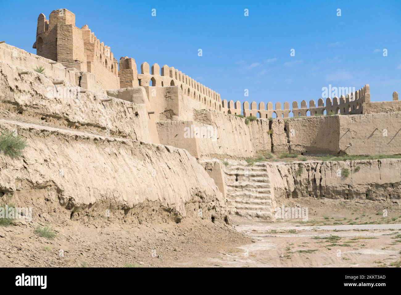 Ancient defensive city wall on a sunny day. View from the inside ...