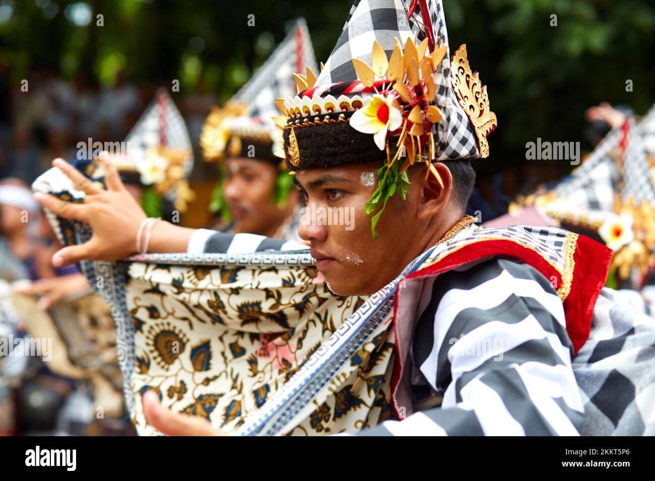 Cremation ceremony in Bali. Portrait of a dancer performing a ritual ...