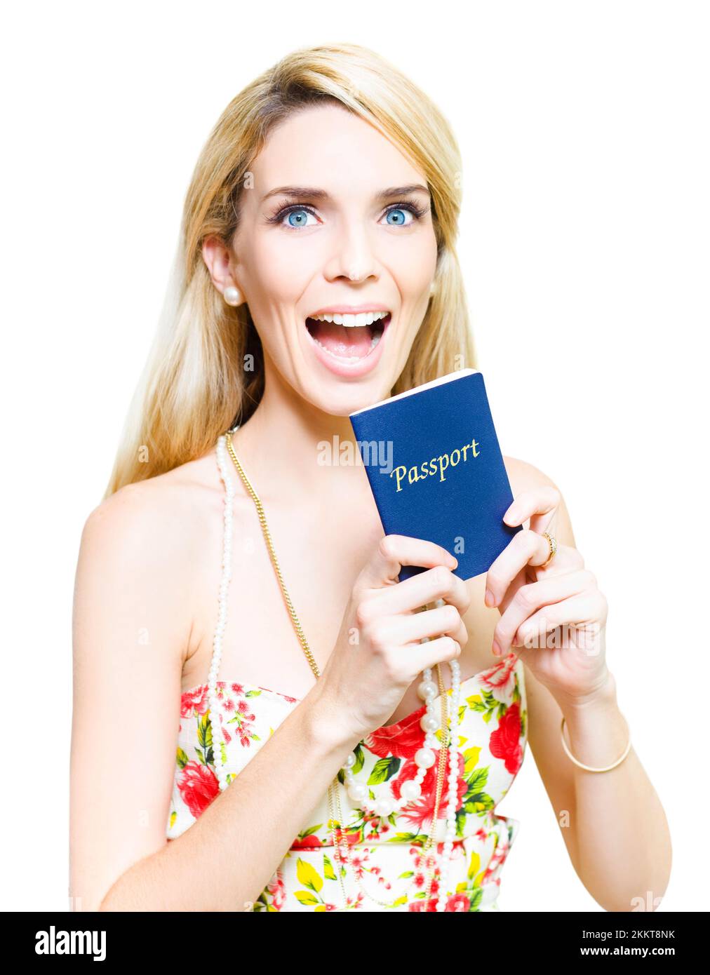 Excited woman clutching a passport in anticipation of the freedom of ...