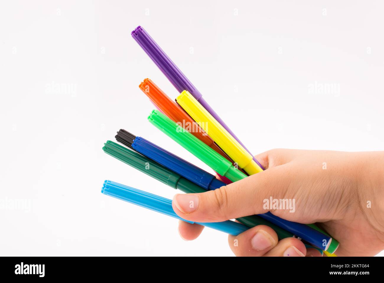 Color felt-tip pens of various color on white background Stock Photo ...