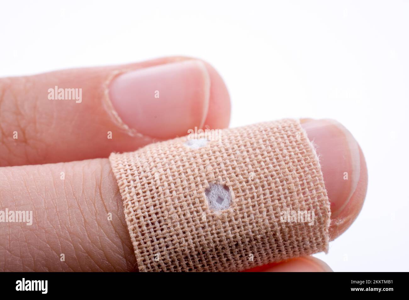 Finger in white bandage on a white background Stock Photo - Alamy