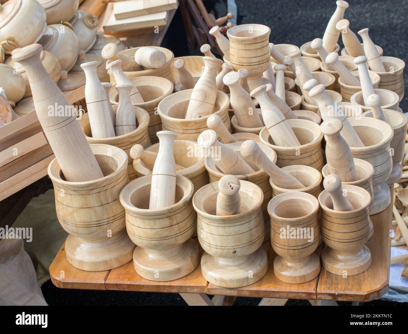 Wooden mortars and pestles as a traditional kitchenware Stock Photo - Alamy