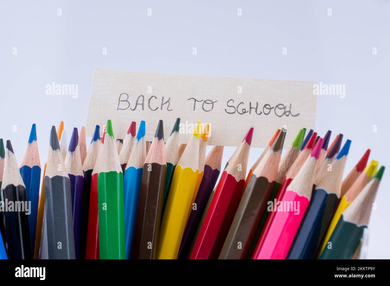 Color Pencils and back to school title on a white background Stock ...