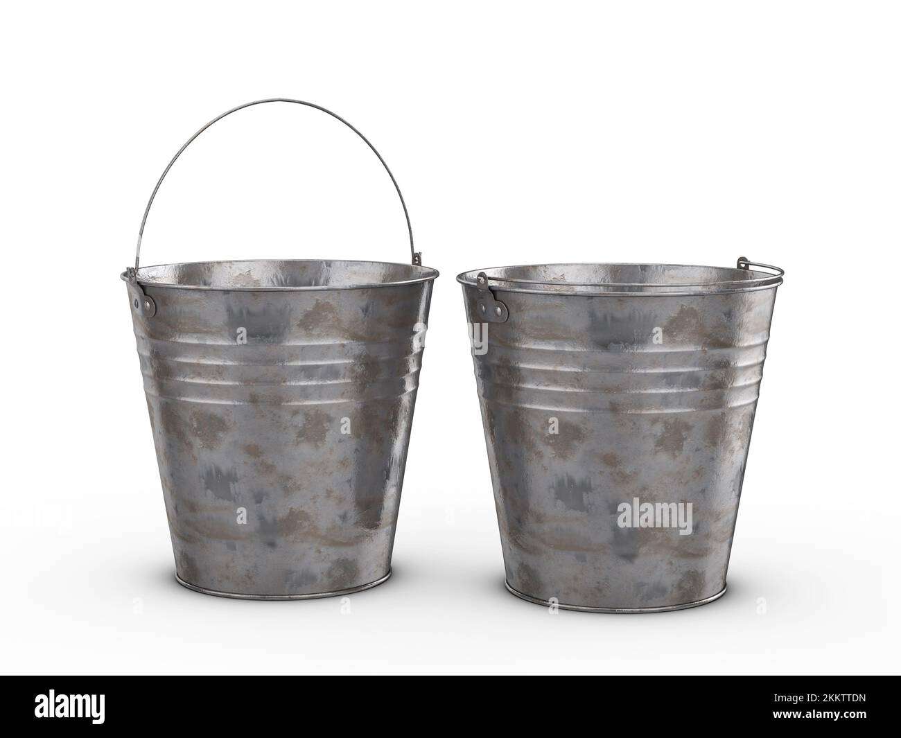 Metal buckets on a white background. 3d illustration Stock Photo - Alamy