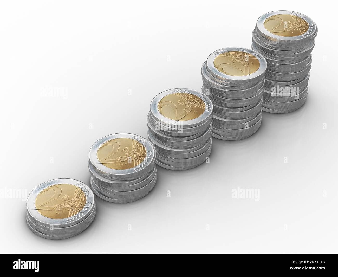 Two euro coins stack on a white background. 3d illustration Stock Photo ...