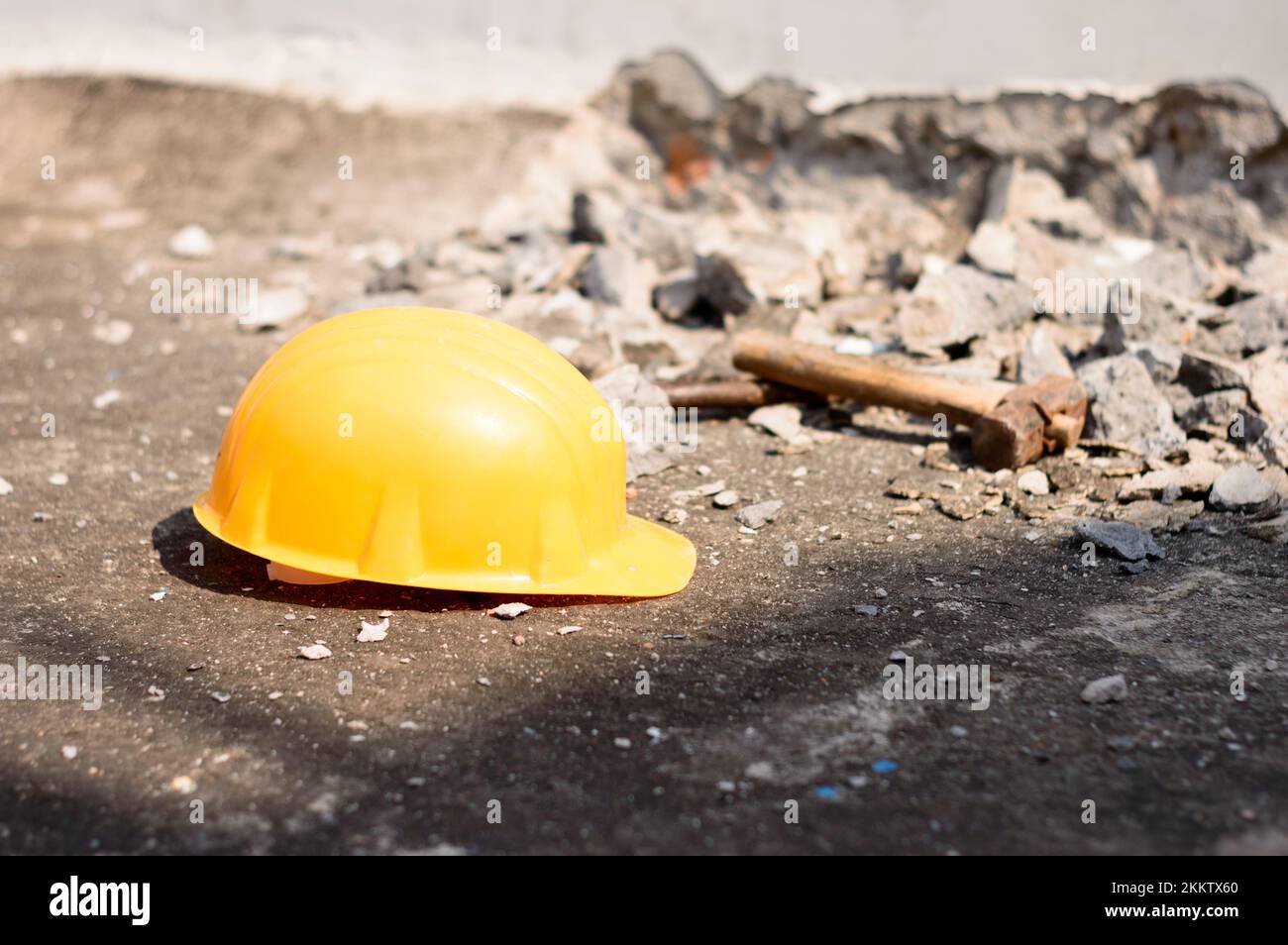 Safety Helmet in Construction Site. Yellow Hat. Safety Precautions ...