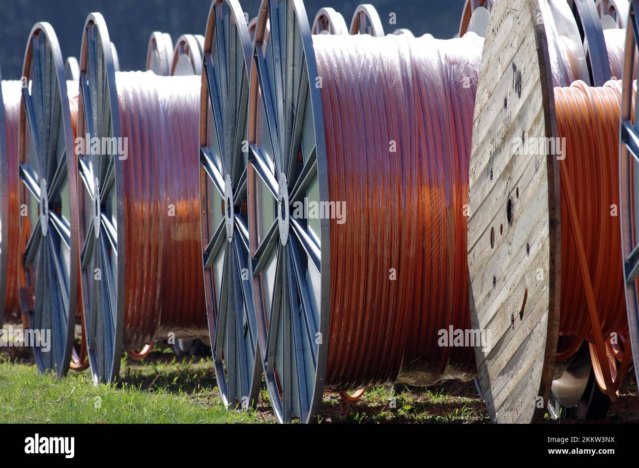 Fibre optic cable, roll, several rolls of fibre optic cable Stock Photo ...