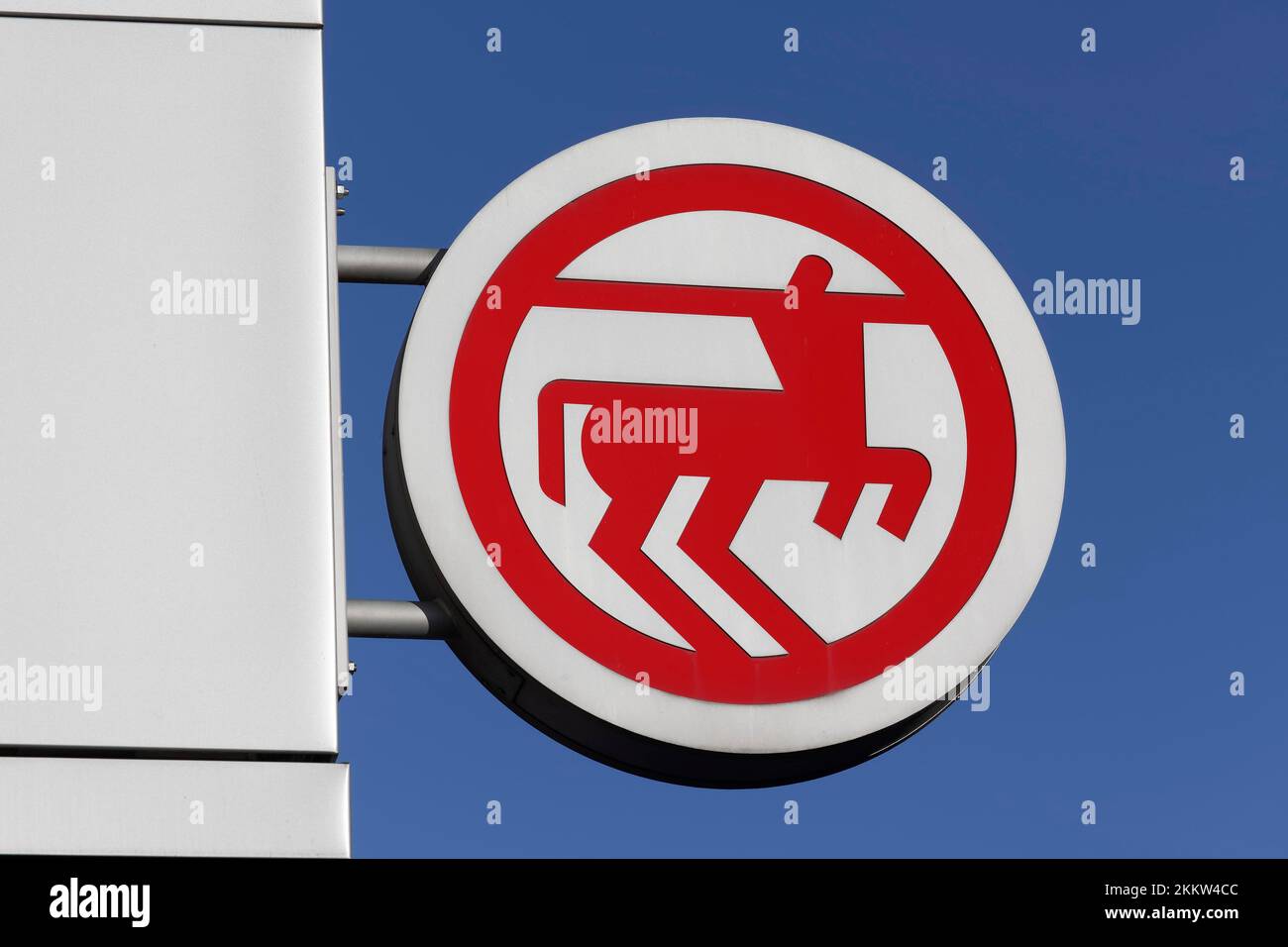 Rossmann drugstore, logo with centaur on a branch, Mülheim an der Ruhr, North Rhine-Westphalia ...