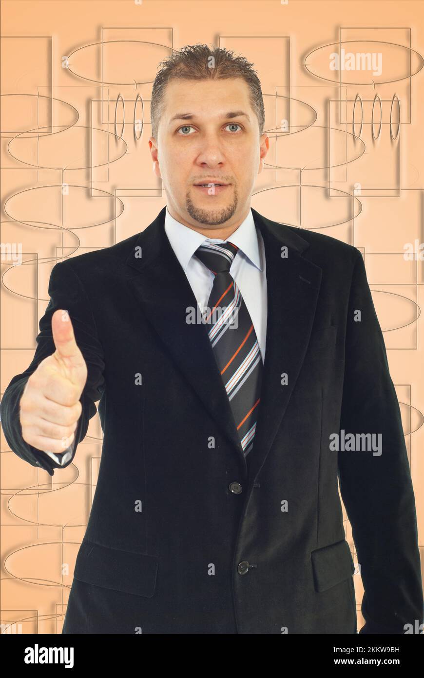 Handsome business man with beard giving thumbs up isolated on white ...