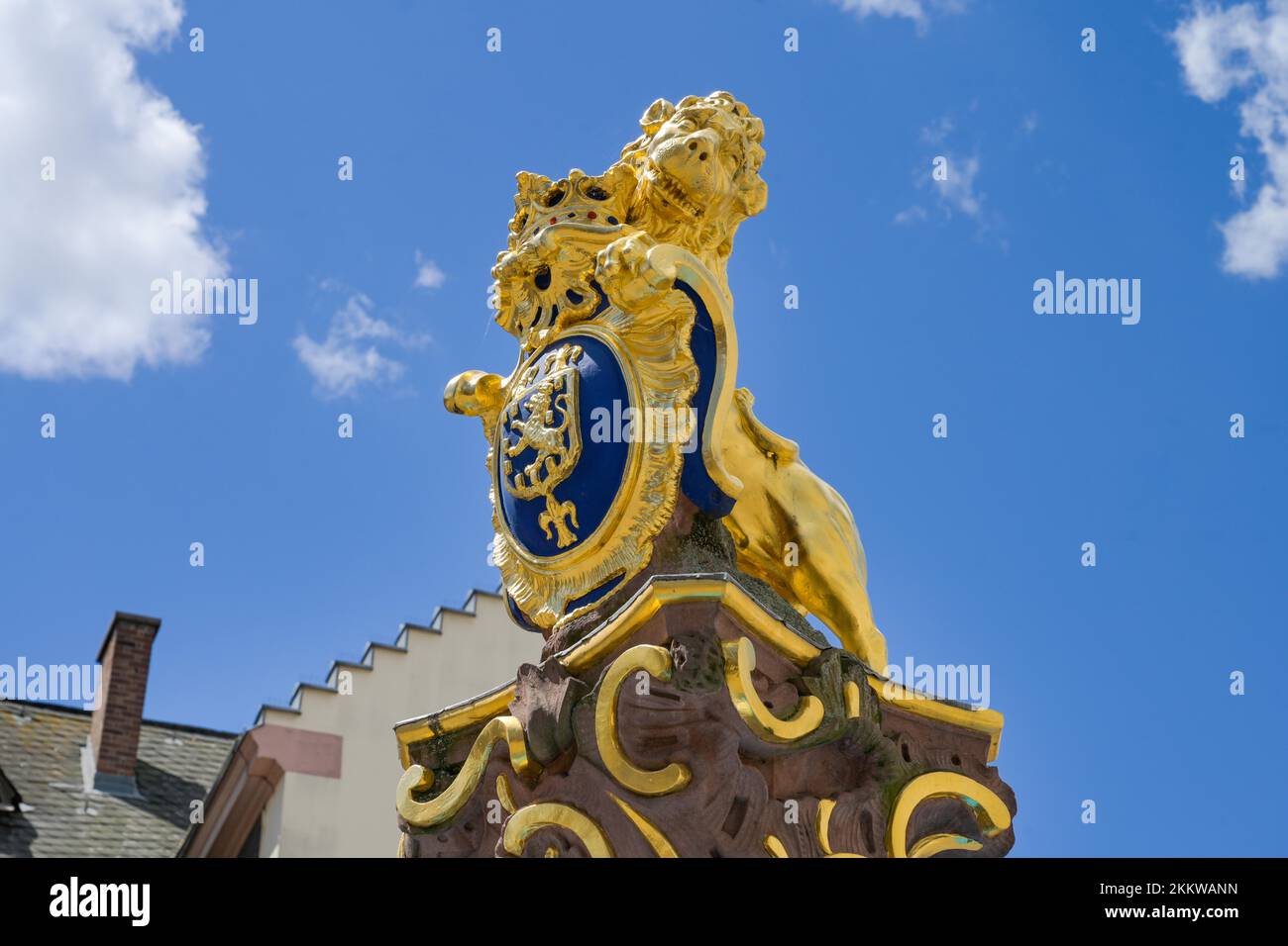 Lion Fountain, Schlossplatz, Wiesbaden, Hesse, Germany, Europe Stock ...