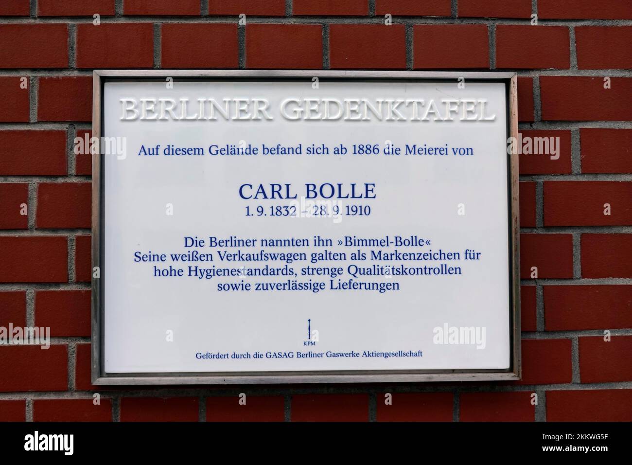 Berlin commemorative plaque for Carl Bolle, founder of the milk retail company C. Bolle, on the ...