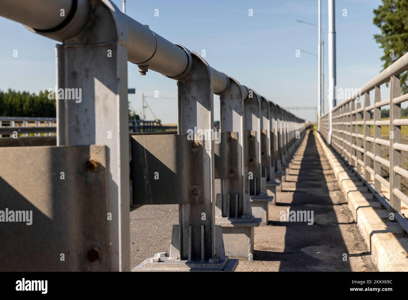 Metal railings on the bridge to protect against falling, metal ...