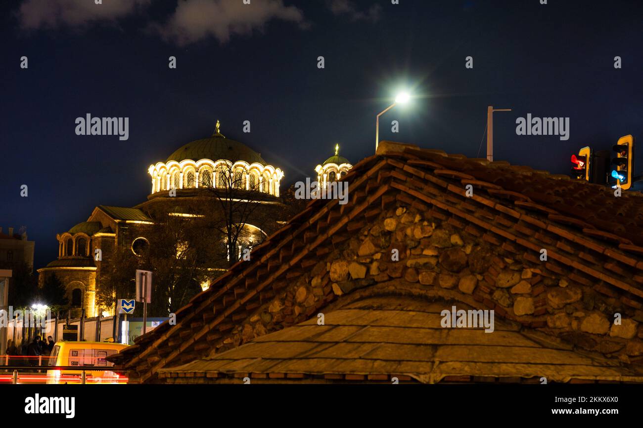 night lights of Sofia city centre architecture, famous buildings ...