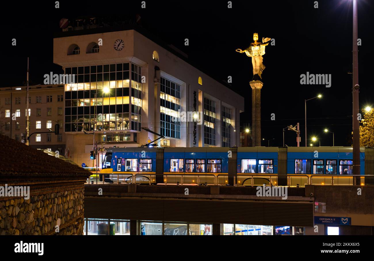 night lights of Sofia city centre architecture, famous buildings ...