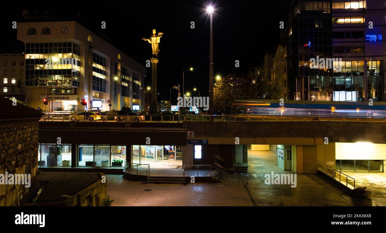 night lights of Sofia city centre architecture, famous buildings ...