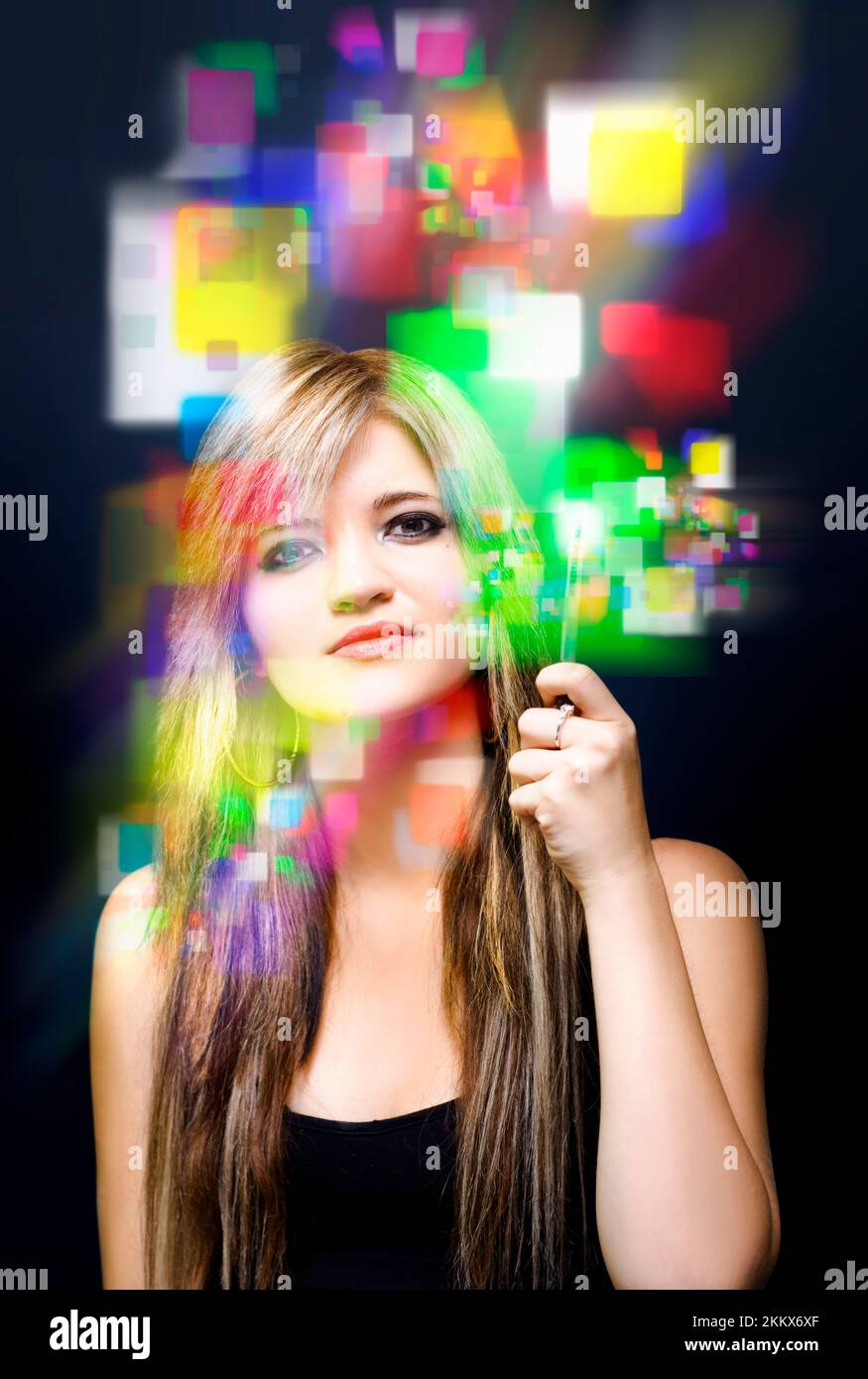 High tech image of a person pressing buttons on a advanced digital ...