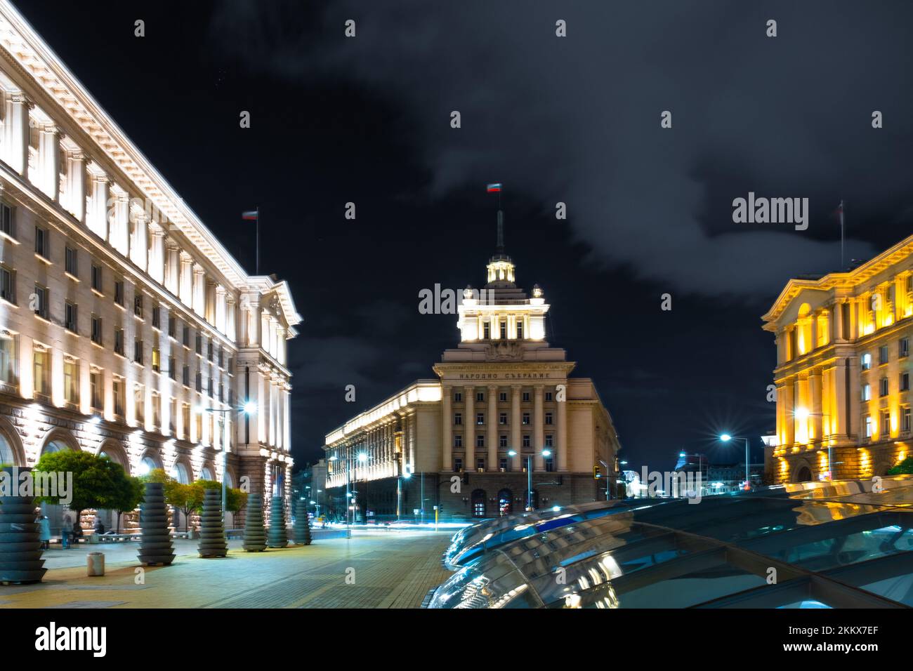 night lights of Sofia city centre architecture, famous buildings ...