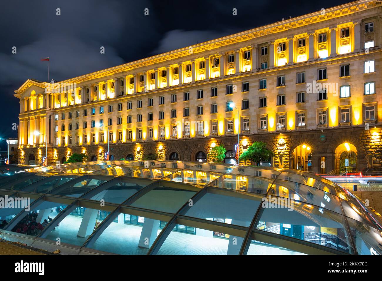 night lights of Sofia city centre architecture, famous buildings ...