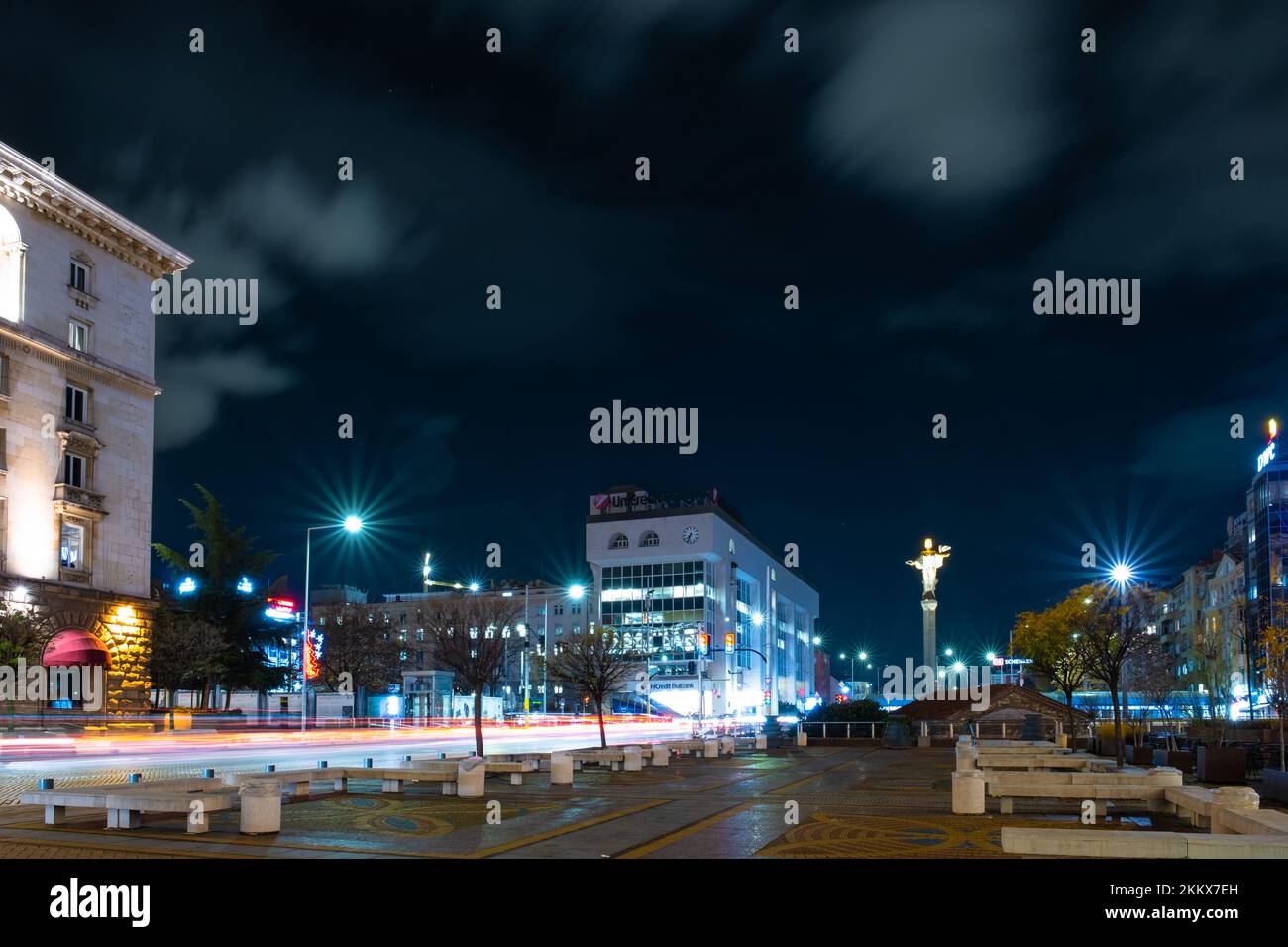 night lights of Sofia city centre architecture, famous buildings ...