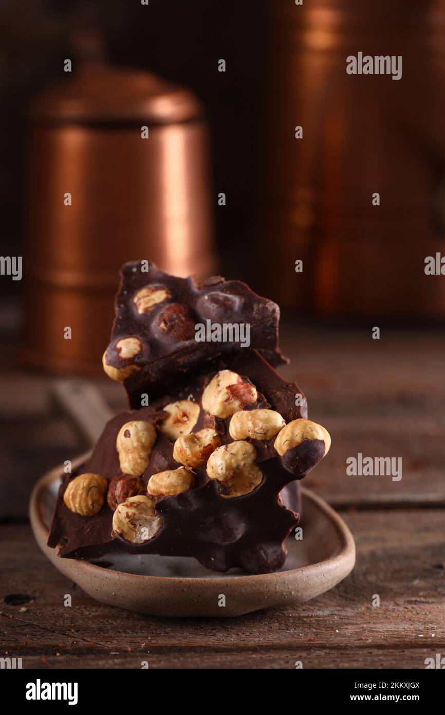 natural dark chocolate with nuts food Stock Photo - Alamy