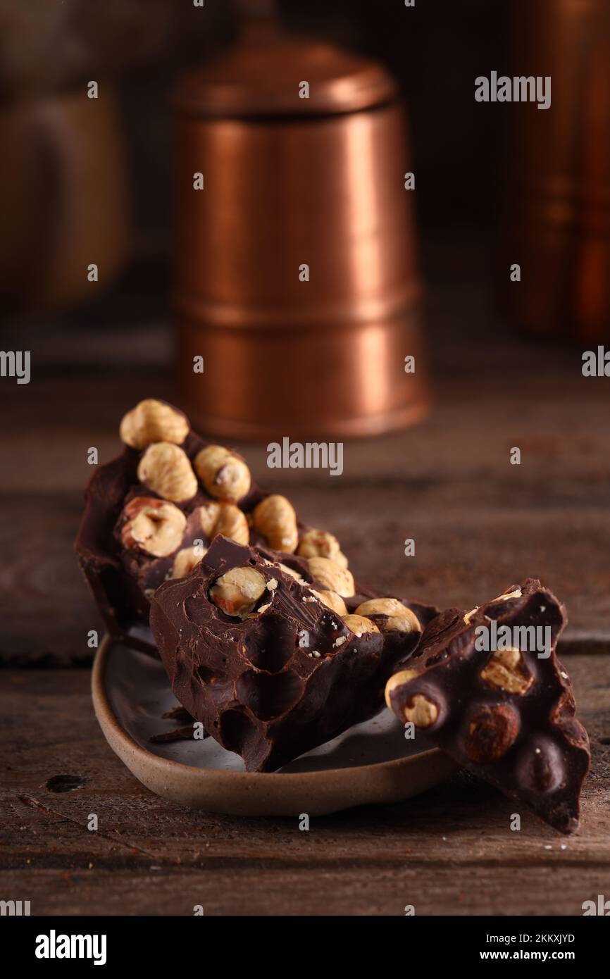 natural dark chocolate with nuts food Stock Photo - Alamy