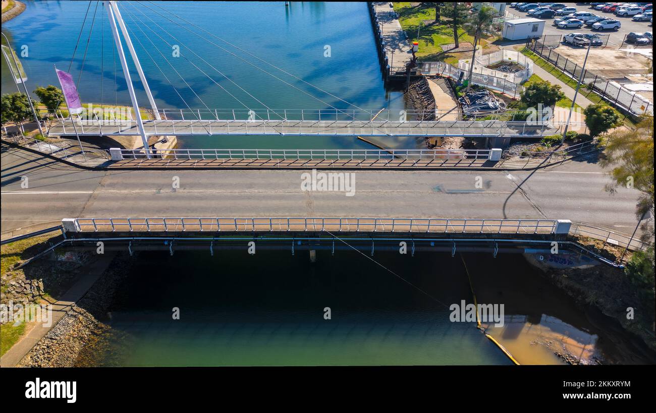 An aerial view of a long-span bridge near William Street in Melbourne's ...