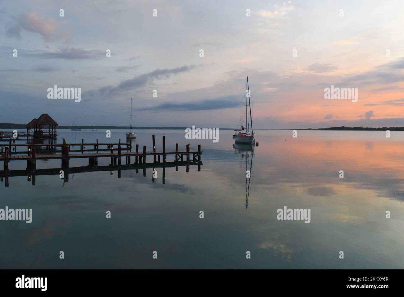 Moored boat, Bacalar lagoon, Quintana Roo, Mexico Stock Photo - Alamy