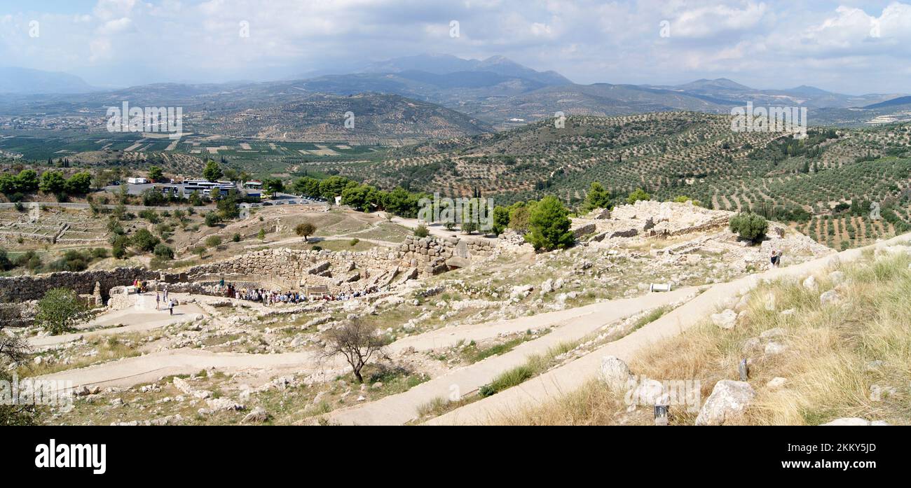 Archaeological site of the ancient Mycenae, mountainous landscape of ...