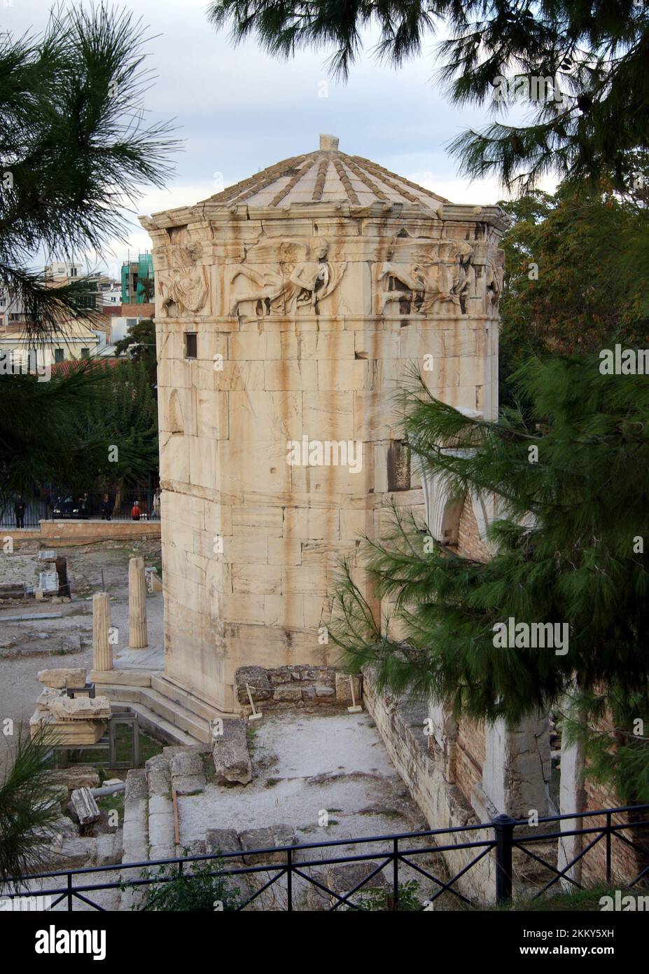 Tower of the Winds, octagonal Pentelic marble clocktower in the Roman ...