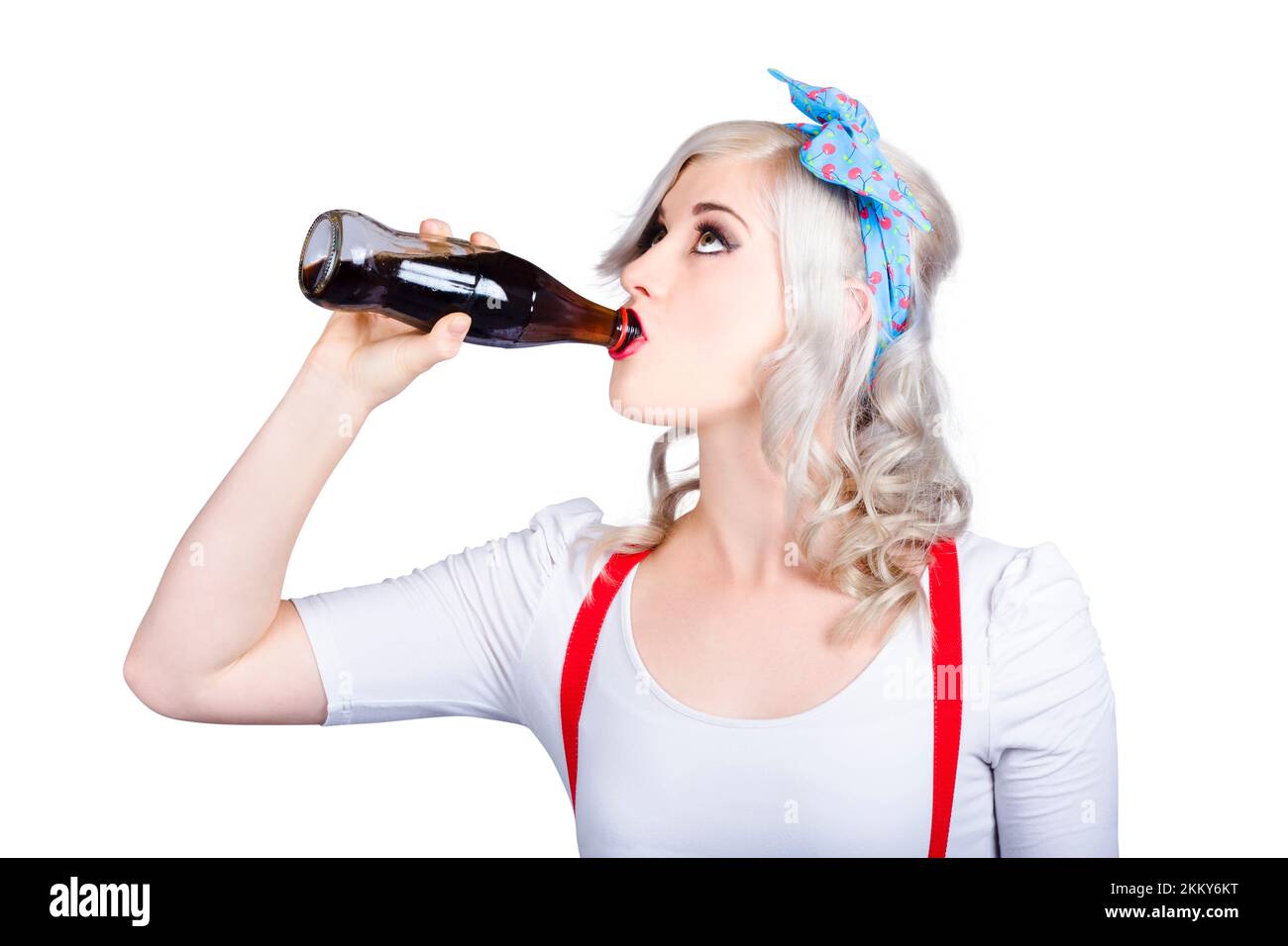 Vintage image of fifties pin-up promo woman drinking soft drink from ...