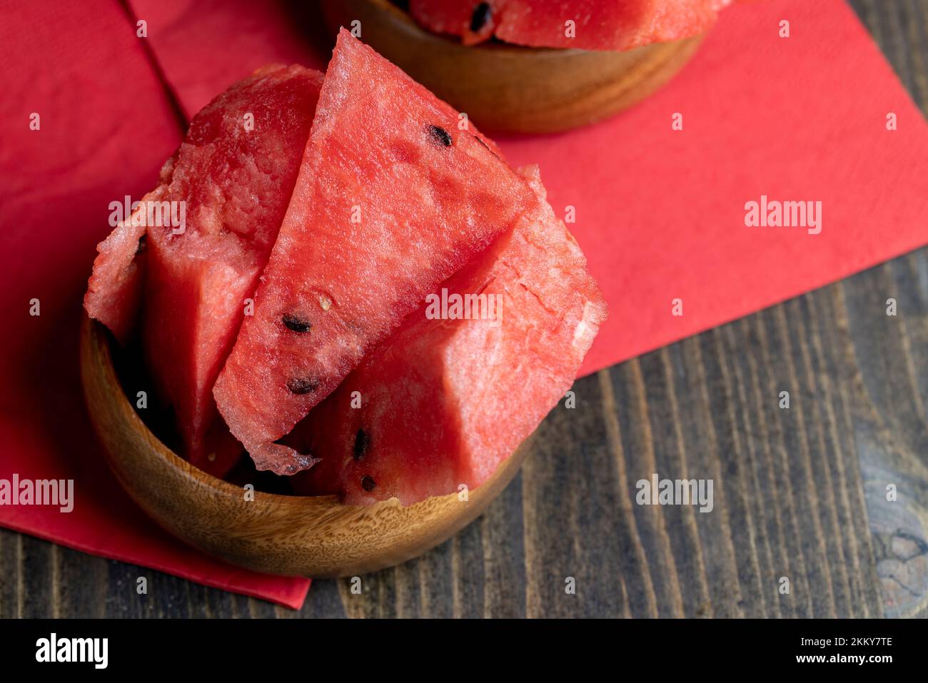 Sliced ripe and juicy watermelon of red color, pieces of ripe red ...