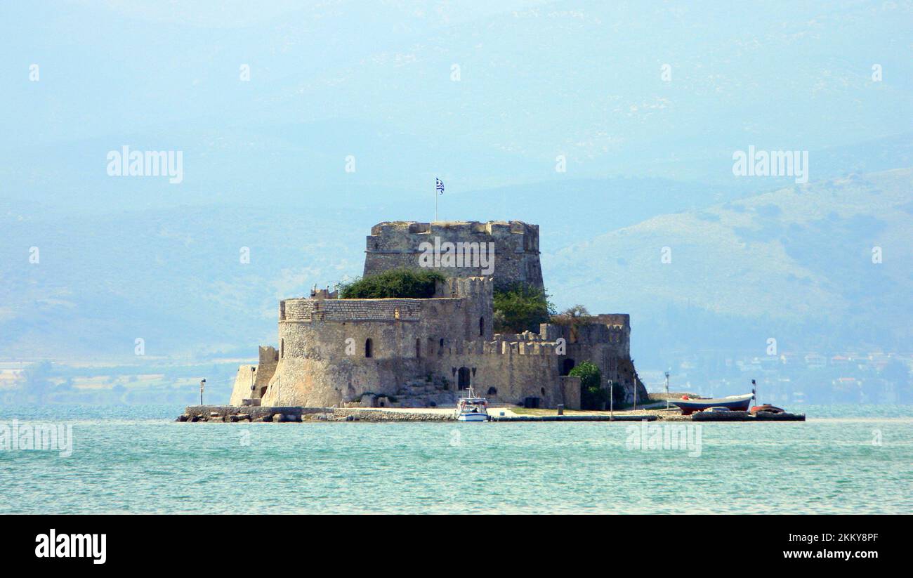 Bourtzi Castle, 15th-century Venetian fort on the islet in the middle ...