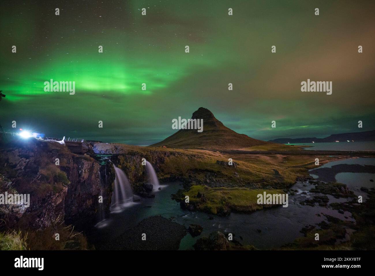 The northern lights over Kirkjufel mountain, a 463m high hill on the ...