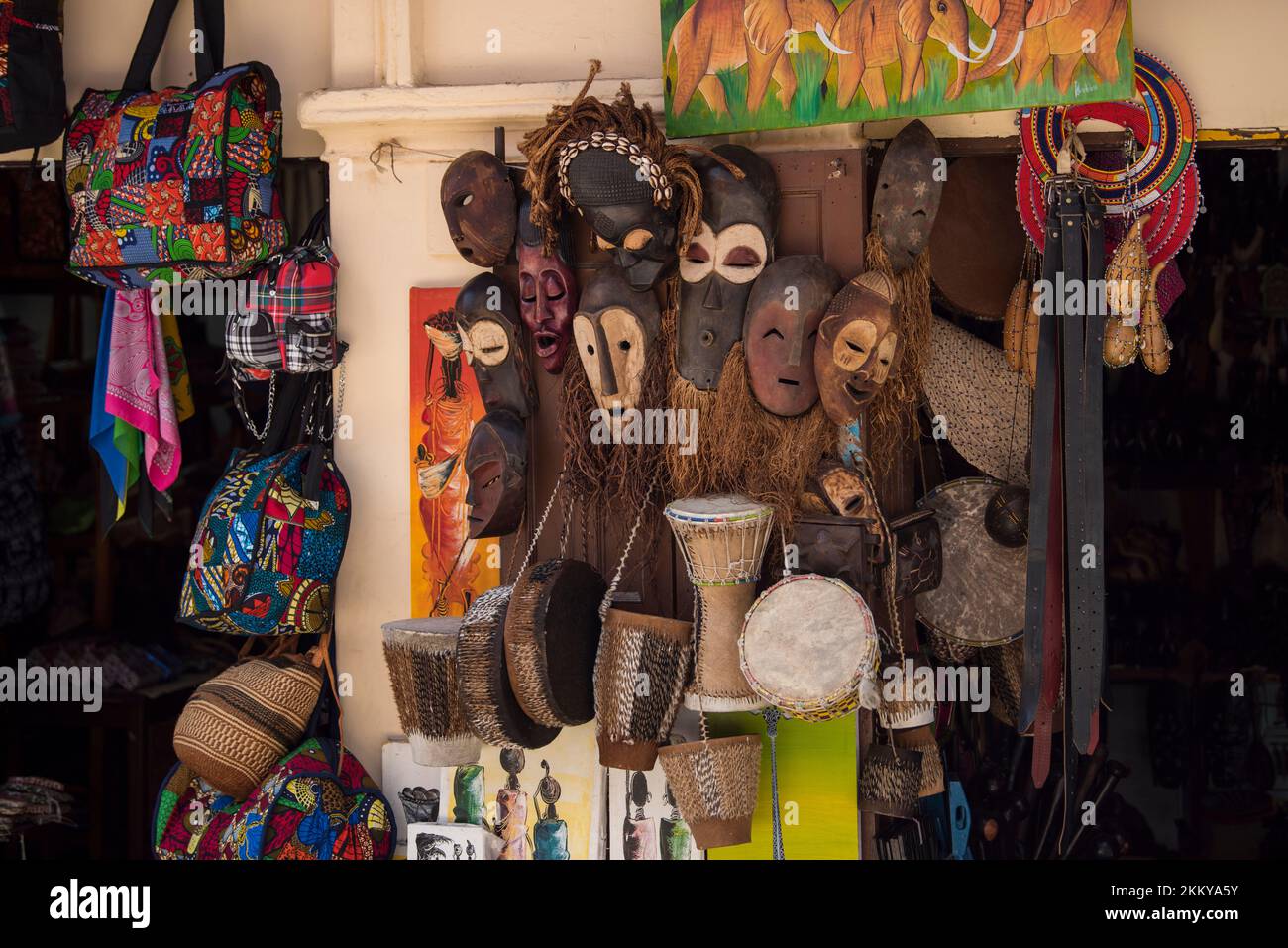 Zanzibar City, Tanzania - January 02,2022: All kinds of souvenirs ...