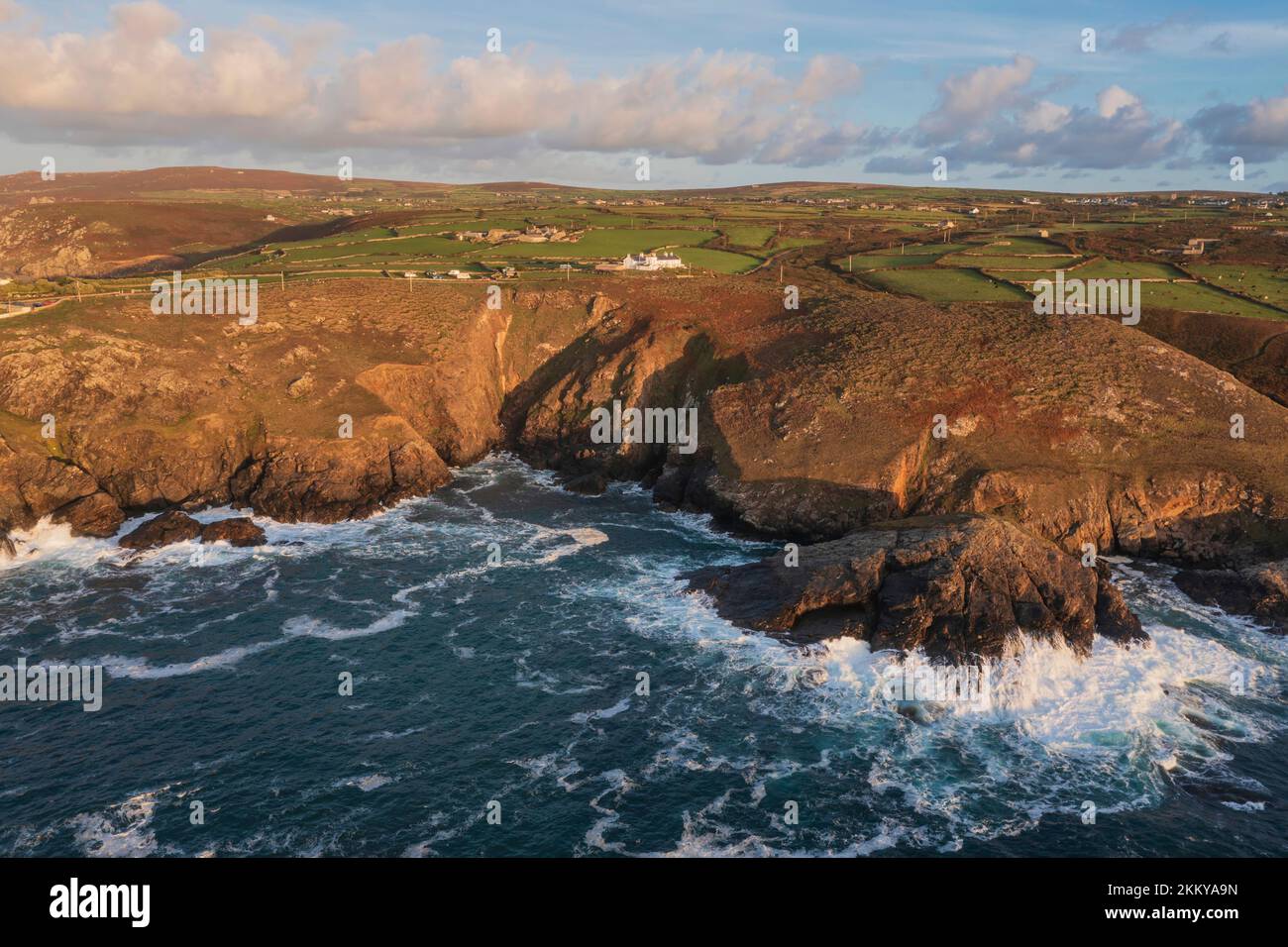 Beautiful aerial drone landscape image of Pendeen Lighthouse in ...