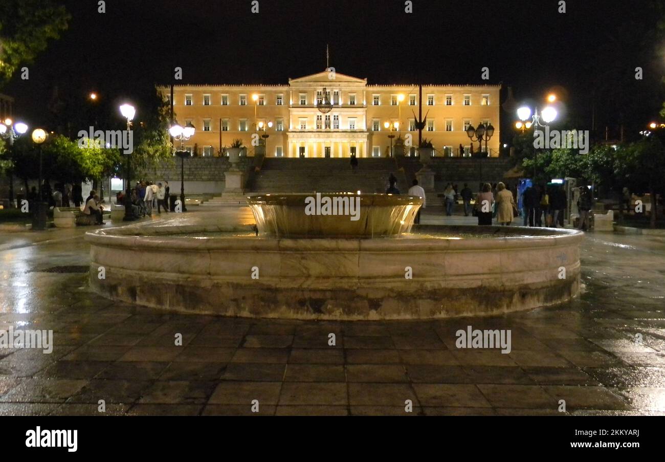 Water fountain in Syntagma Square, the Old Royal Palace, now the ...