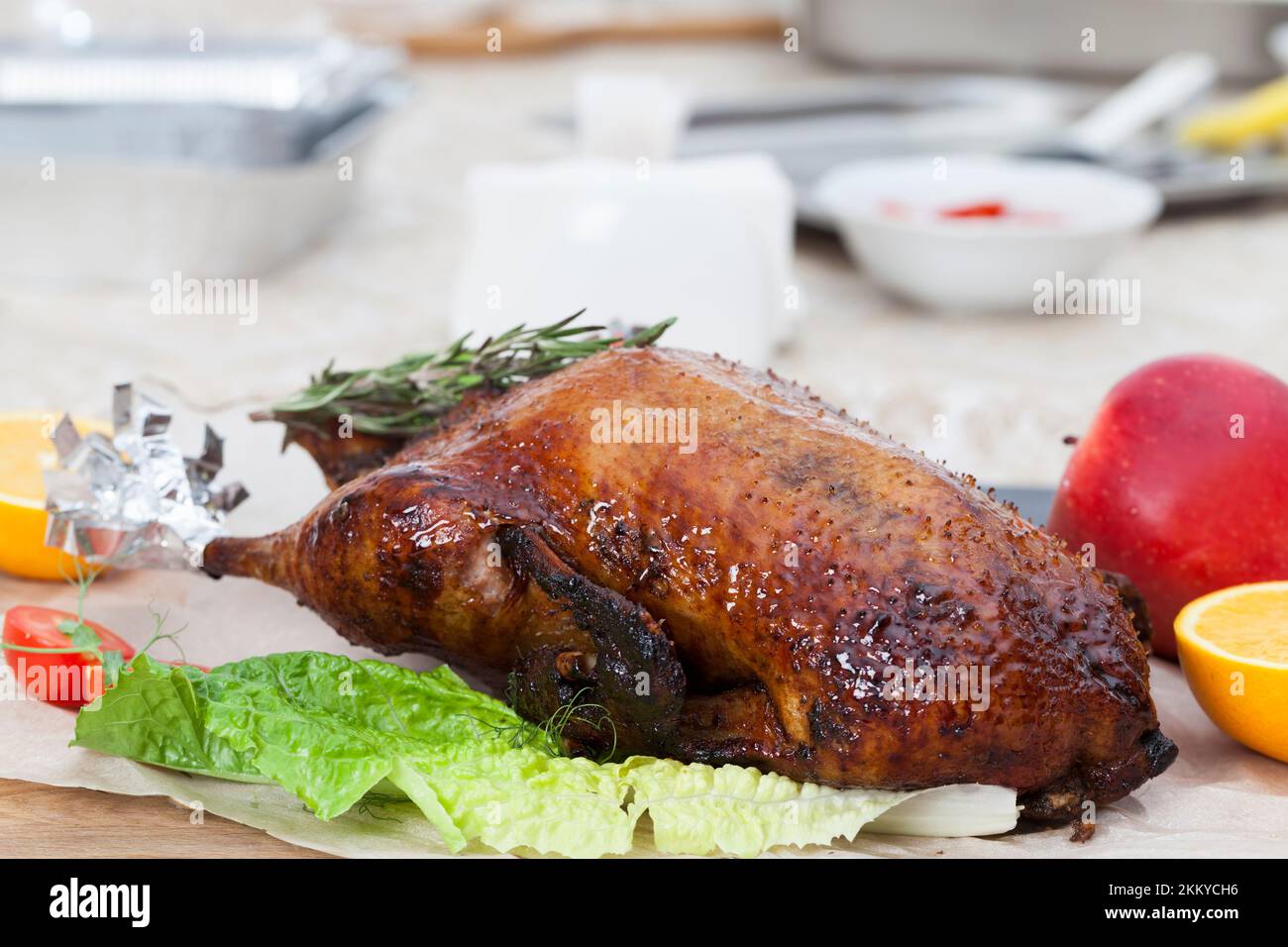 whole baked duck for a festive table, one baked duck for a holiday ...