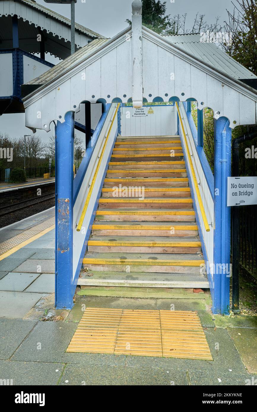 Steps to the passenger bridge over the GWR railway line at St Erth rail ...