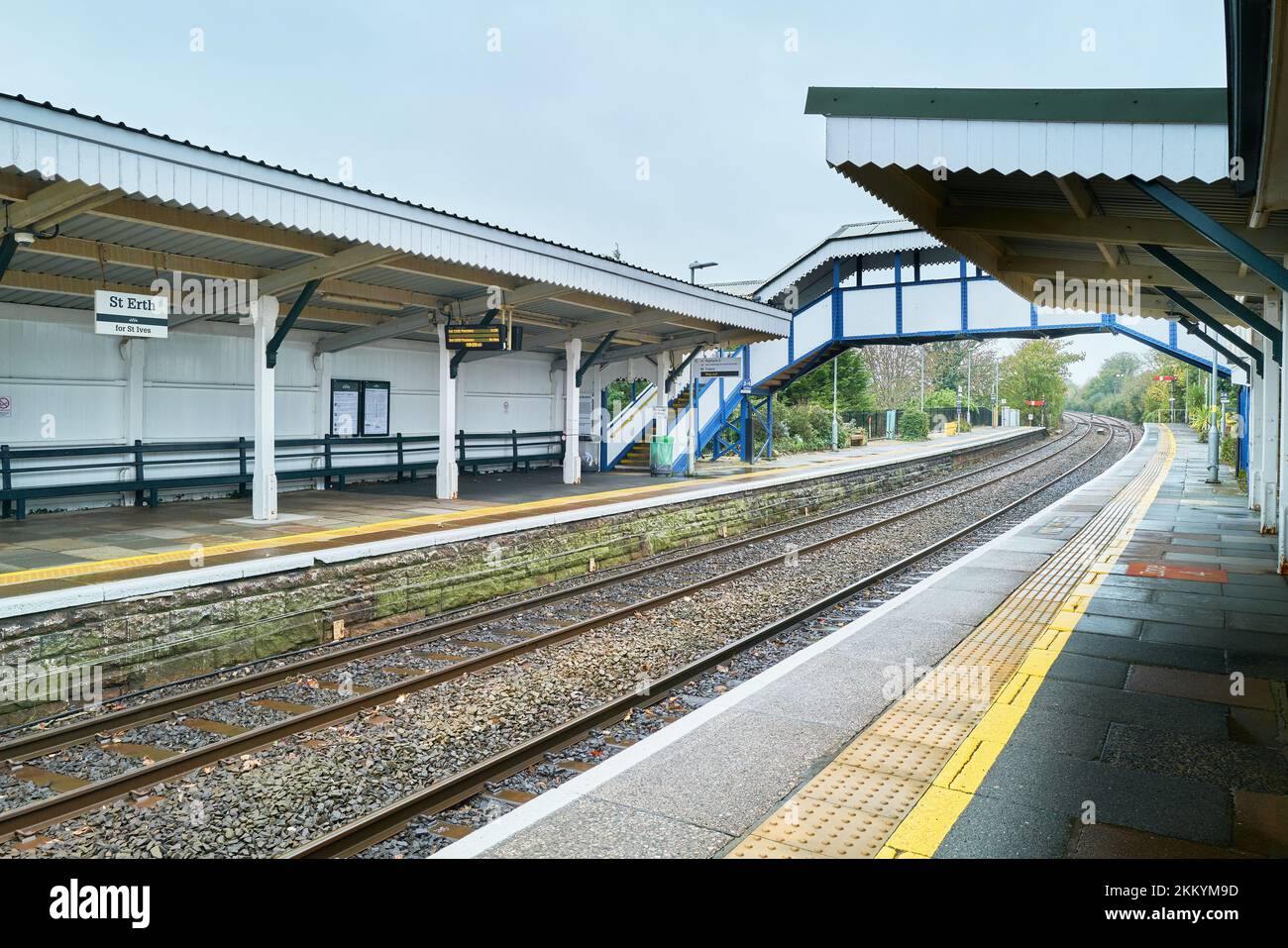 Platform on the GWR railway line at St Erth rail station, Cornwall ...
