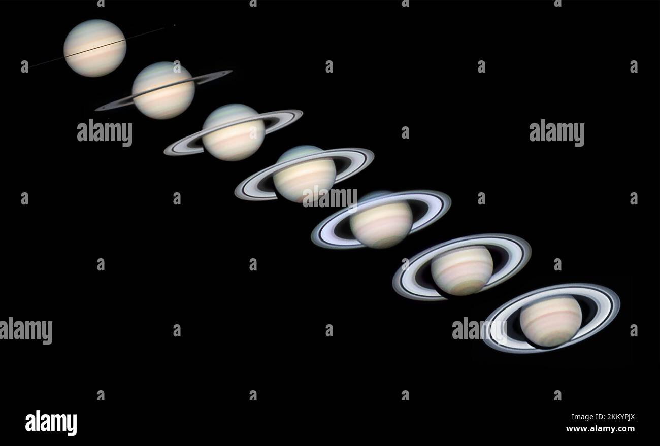 Planet Saturn and and its rings in dark space. 3d render panoramic ...