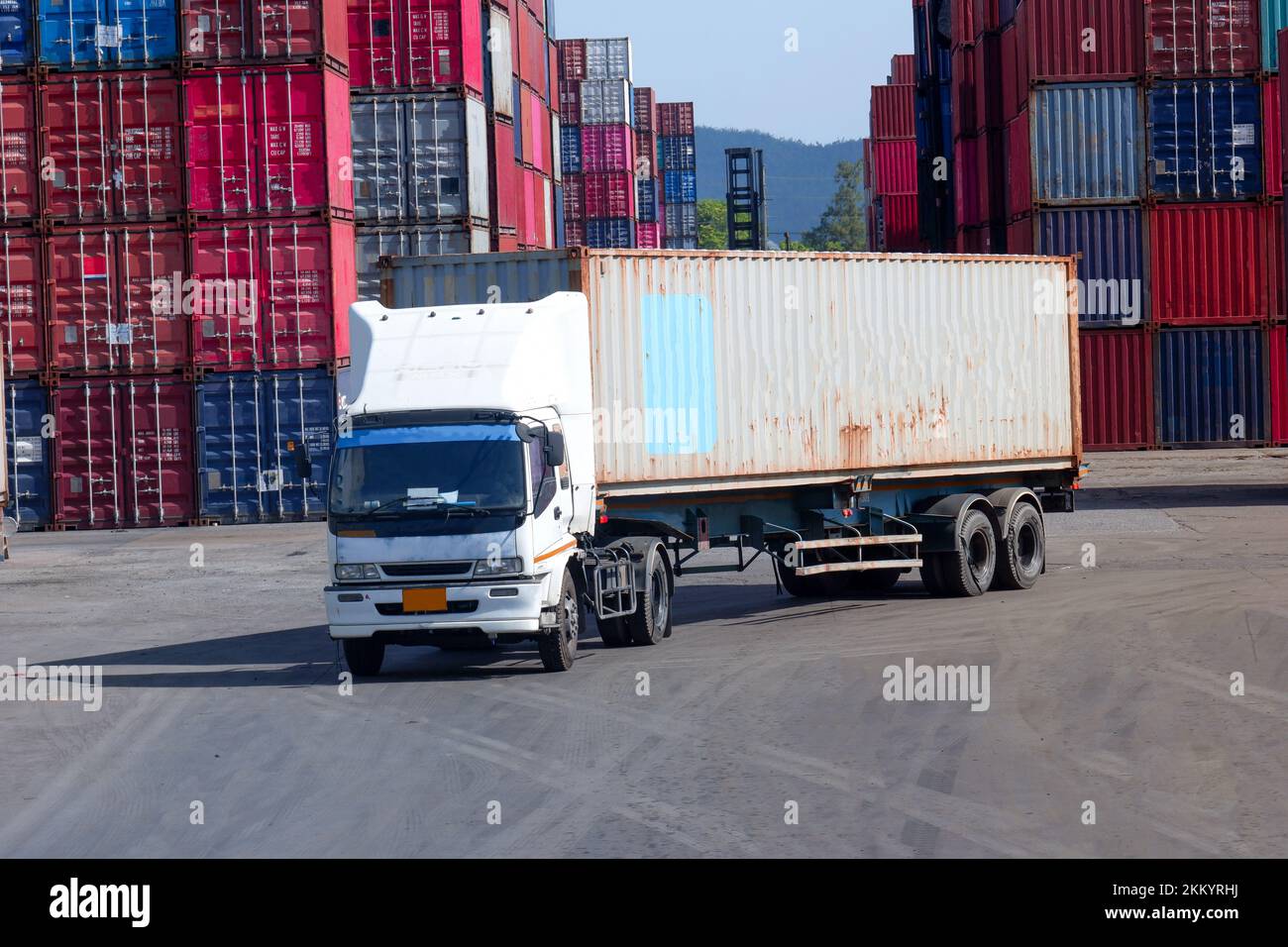 Parking cargo container trucks aerial hi-res stock photography and ...