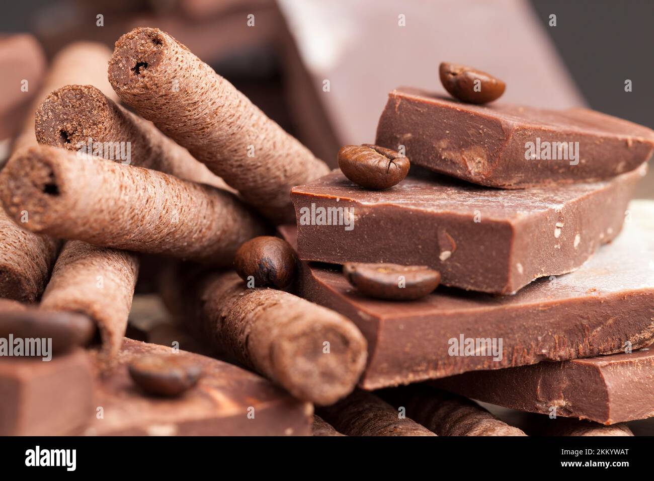 chocolate waffle tubes with chocolate filling and pieces of homemade ...