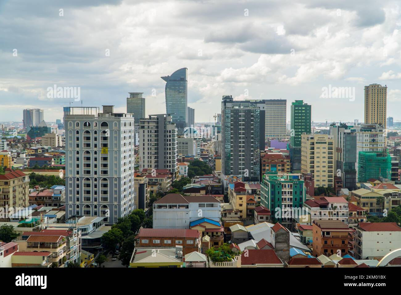 An aerial view of the skyline of downtown Phnom Penh in Phnom Penh ...