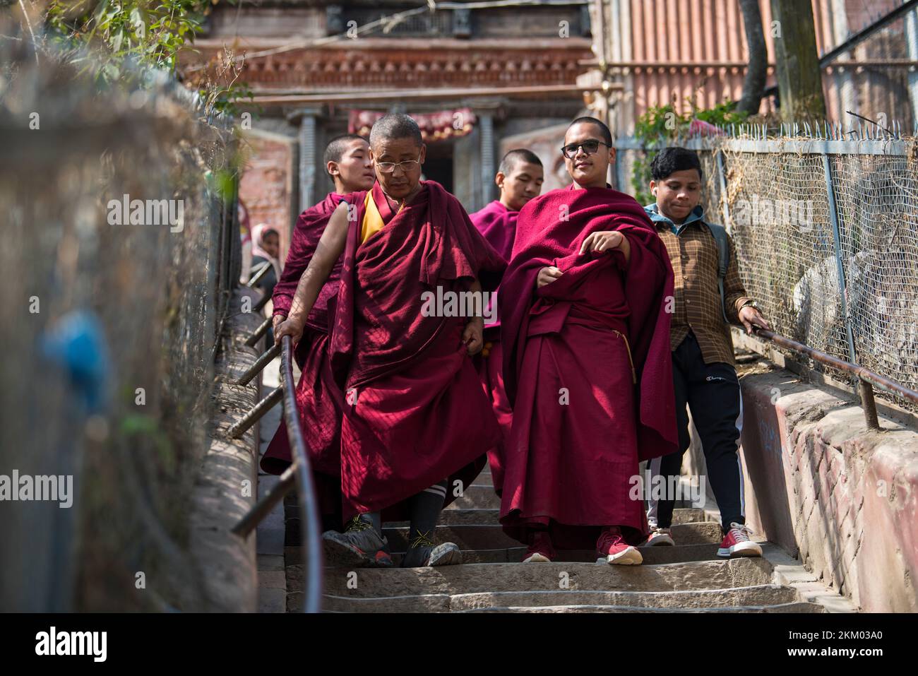 Kathmandu, Nepal- April 20,2019 : Buddhist monks walk the streets of ...