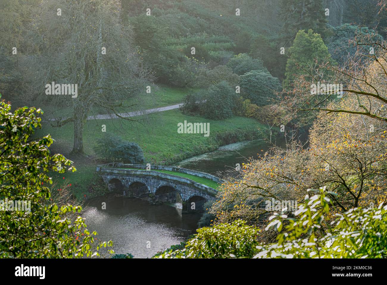 the five arch grade I listed palladian stone bridge at Stourhead, Wilts ...