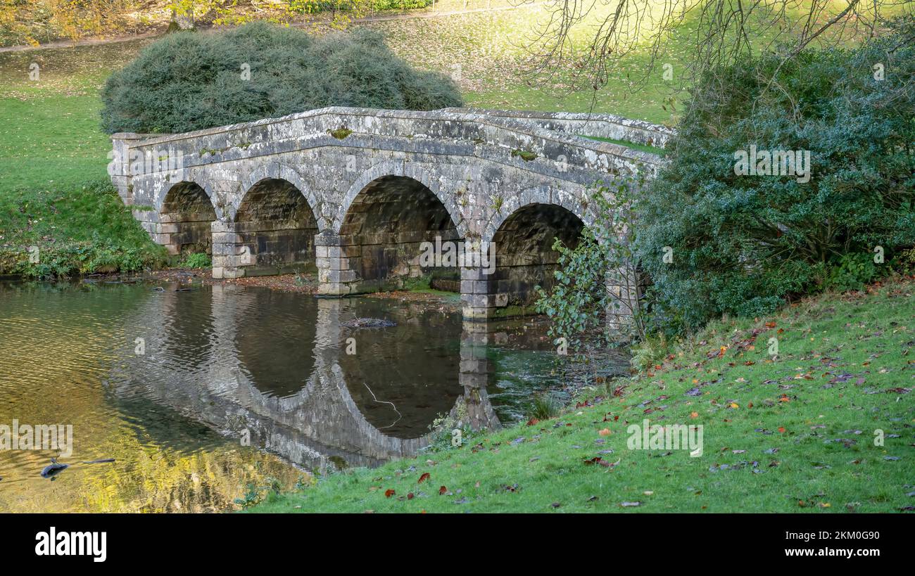 the five arch grade I listed palladian stone bridge at Stourhead, Wilts ...